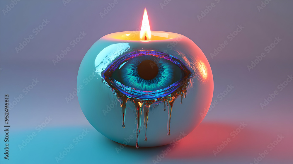 3D Holographic Eyeball and Candle with Chill Text concept as A sleek holographic eyeball and ...