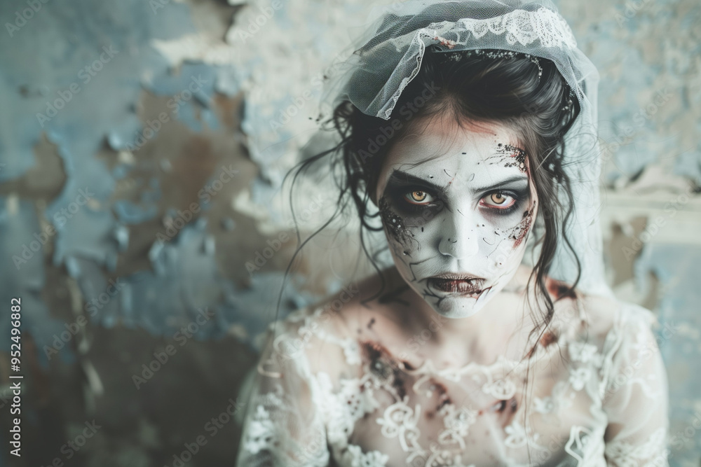 Corpse Bride Costume Featuring Torn Blood-Stained Wedding Dress and ...