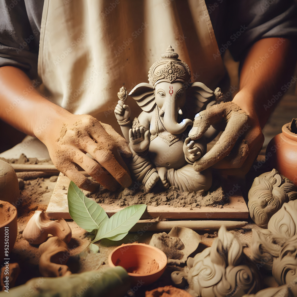 Artisans Crafting Eco-Friendly Ganesh Idols: Detailed Clay Molding with ...
