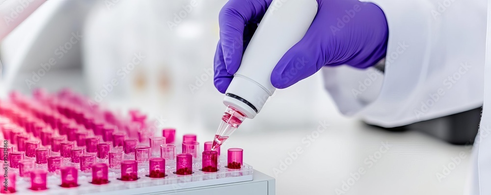 Scientist using a spectrophotometer to analyze cell culture samples ...