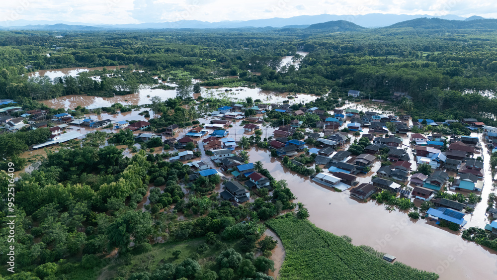 defaultThe aerial photograph shows the severe flooding in Nan Province ...
