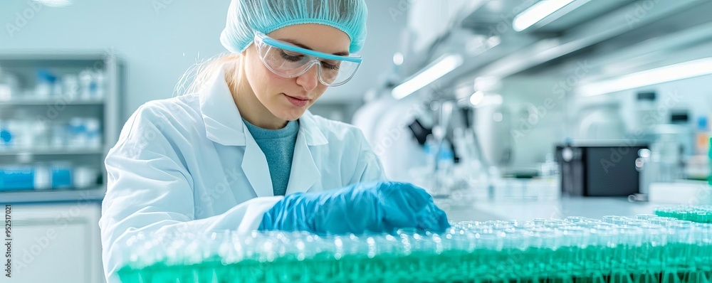 Scientist maintaining a sterile environment while handling cell ...