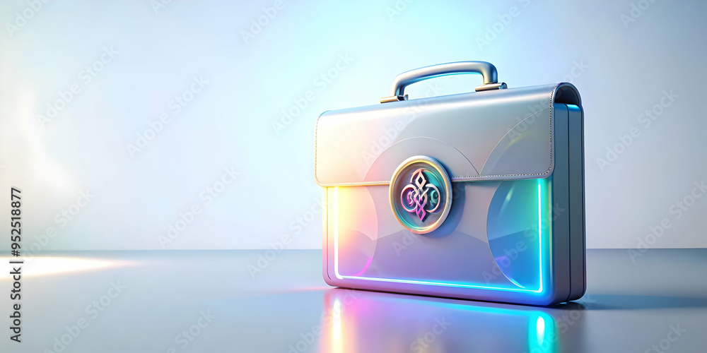 3D Holographic briefcase with Labh Pancham symbol and copy space ...