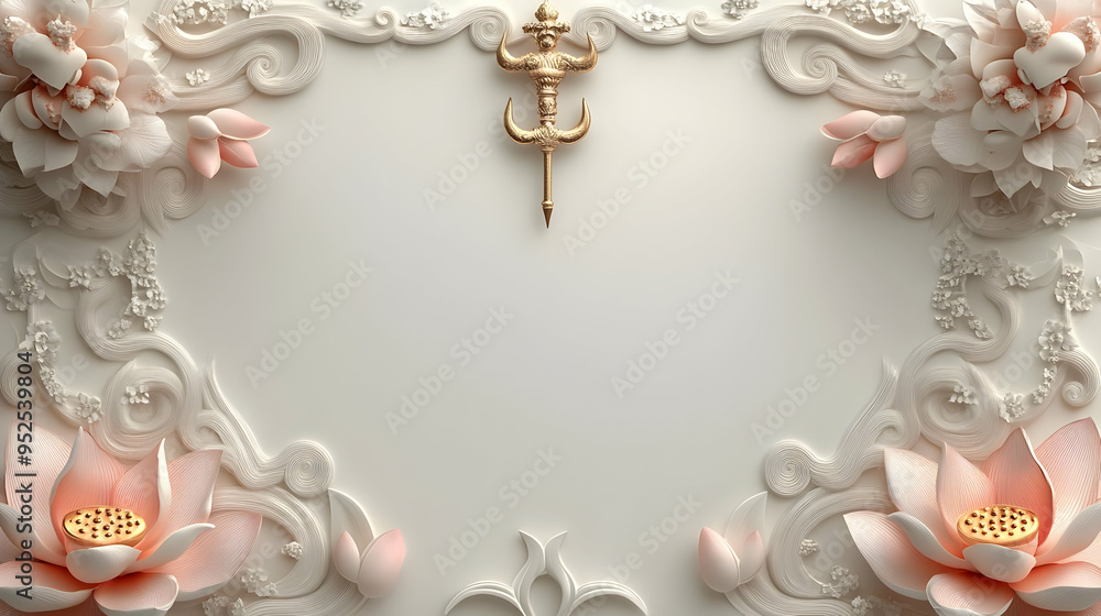 3D Trishul and Lotus Flower Frame concept as Vertical frame with a ...