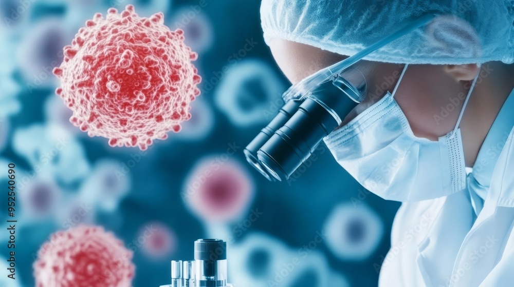 Scientist using confocal microscopy to visualize cellular structures ...