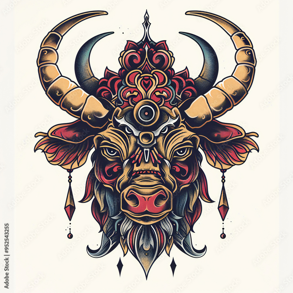 Minotaur head very simple traditional tattoo flash styles illustration ...