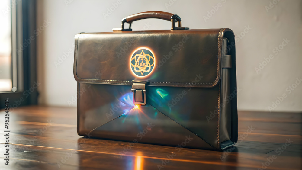 3D Holographic briefcase with Labh Pancham symbol and copy space ...