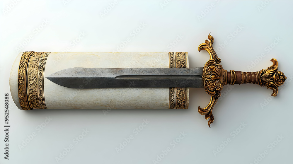3D Ramayana Scroll and Sword concept as Vector illustration of an ...