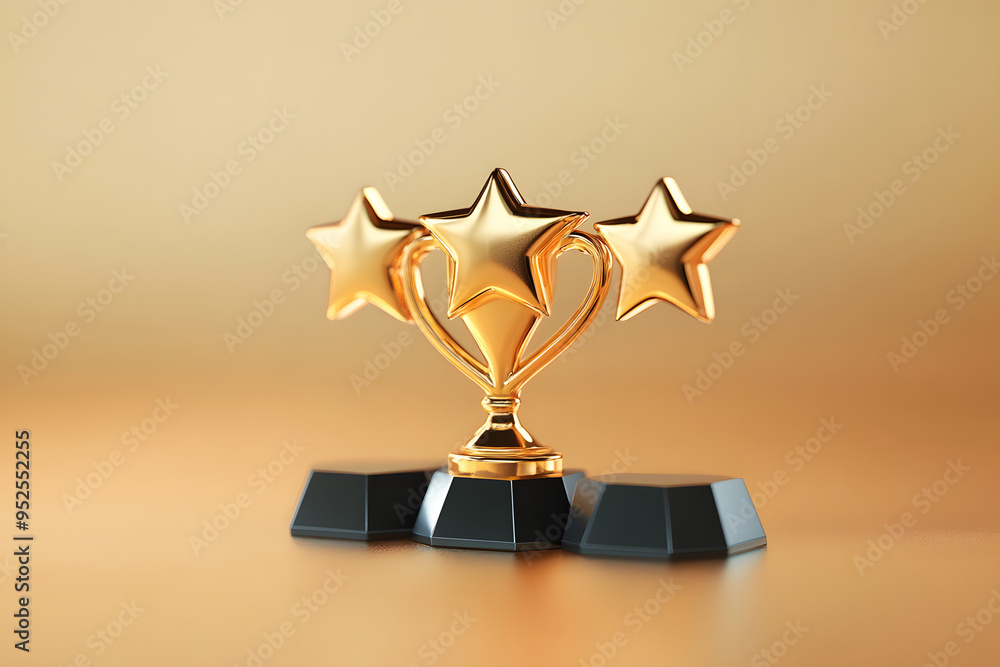 Gold five star rating trophy success award symbol on achievement 3d ...