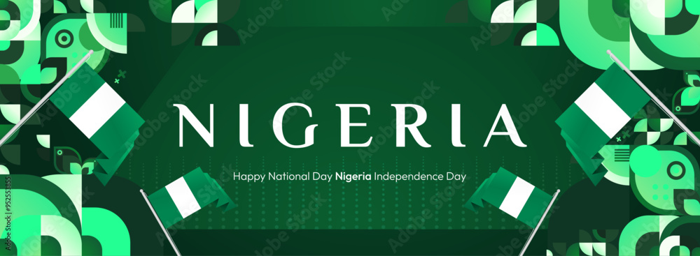 Nigeria National Day banner in modern geometric style. Elegant wide ...