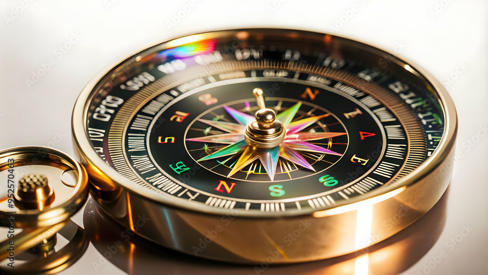 3D Holographic compass with Labh Pancham symbol and copy space concept ...