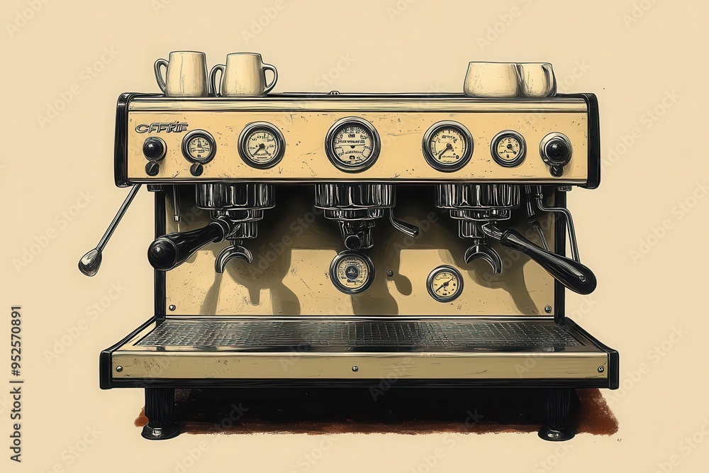 vintageinspired espresso machine illustration intricate mechanical ...