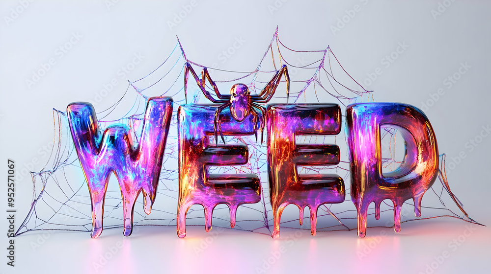 3D Holographic Spider and Web with Web Text concept as A vibrant ...