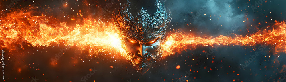 Ravana Mask and Flaming Sword Frame concept as Horizontal frame with a ...