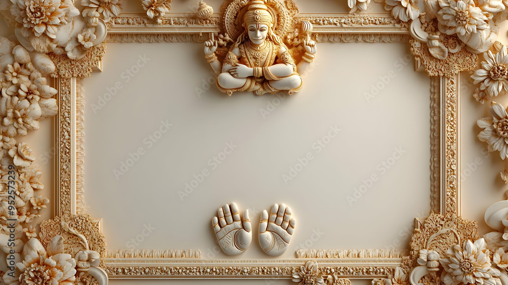 3D Hanumans Gada and Rams Footprints Frame concept as Vertical frame ...