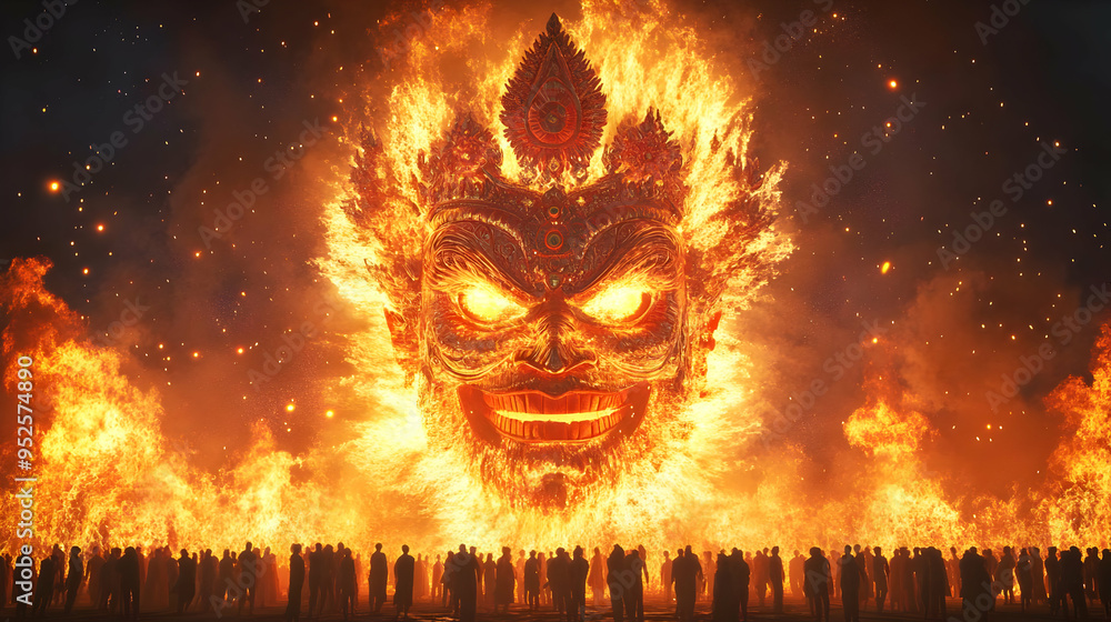 3D Candid Ravana Effigy Burning concept as A candid shot capturing the ... 3D Candid Ravana Effigy Burning concept as A candid shot capturing the ...