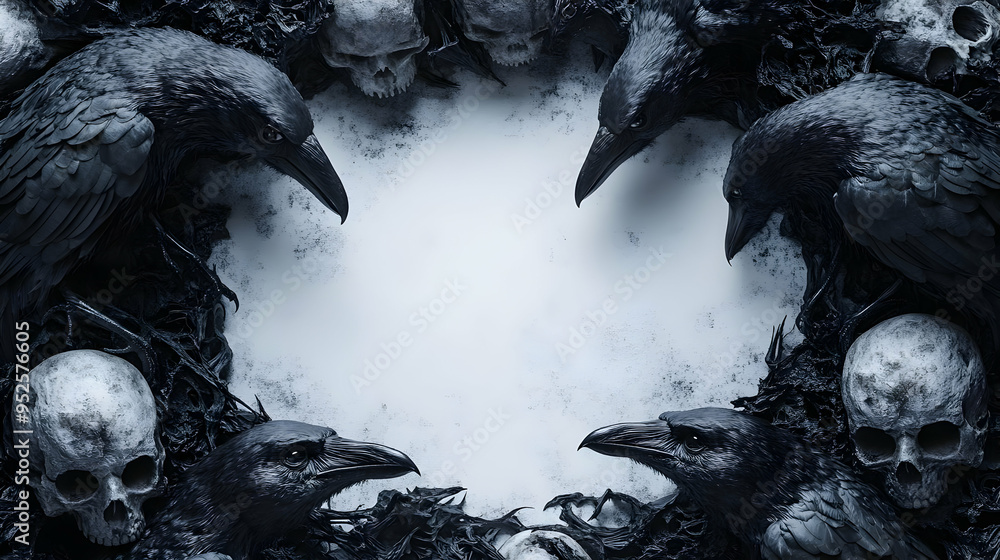 3D Raven and Skull Border with Omen Text concept as A dark and eerie ...