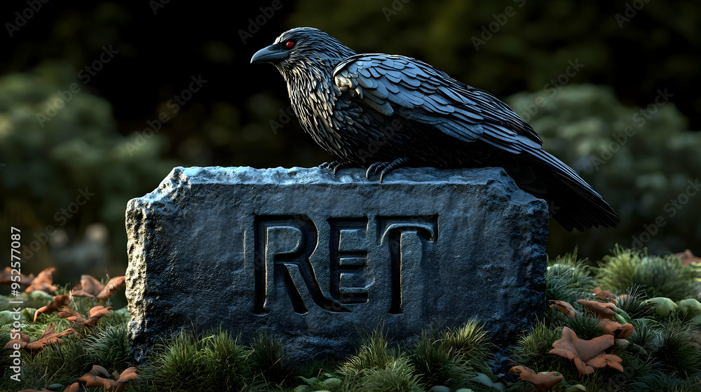 3D Tombstone and Crow with Rest Text concept as An isolated vector ...
