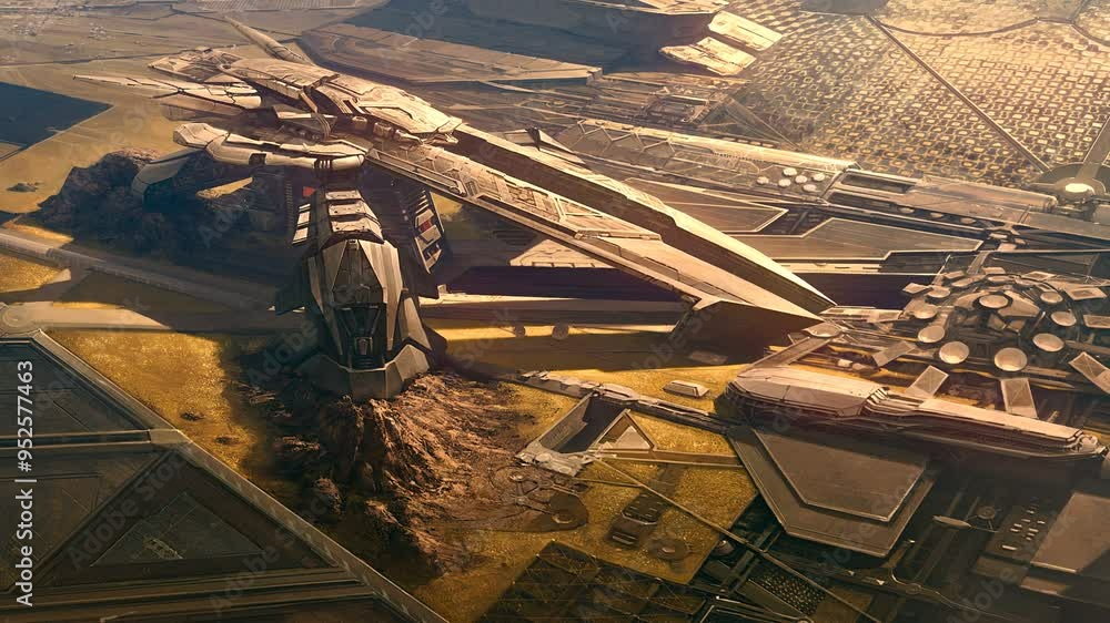 A Futuristic Military Base Landscape With Hangars Marine Barracks ...