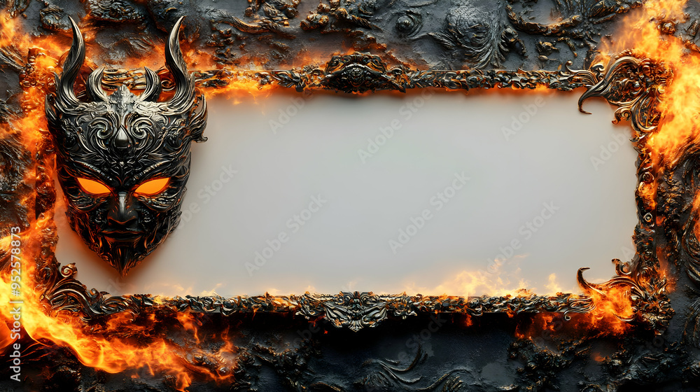 3D Ravana Mask and Flaming Sword Frame concept as Horizontal frame with ...