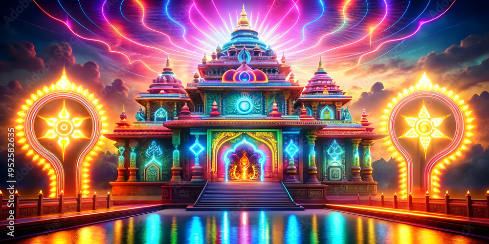 ภาพประกอบสต็อก Glowing abstract art of a digital temple with Labh ...