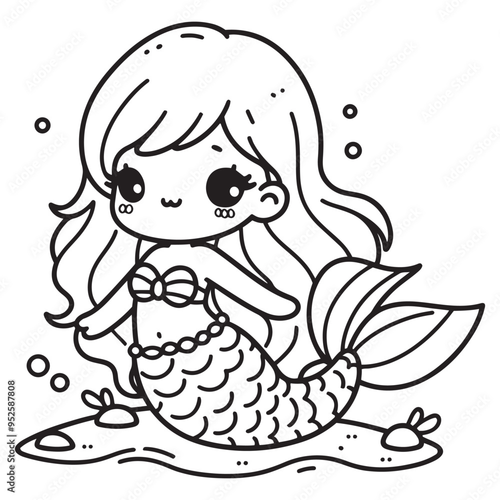 Little cute mermaid coloring page Coloring book for kids vector ...