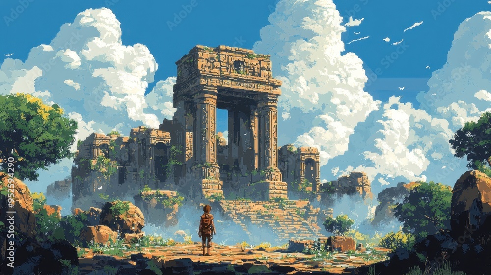 Nostalgic Pixelated Character Ventures Into 16-Bit Temple with ...