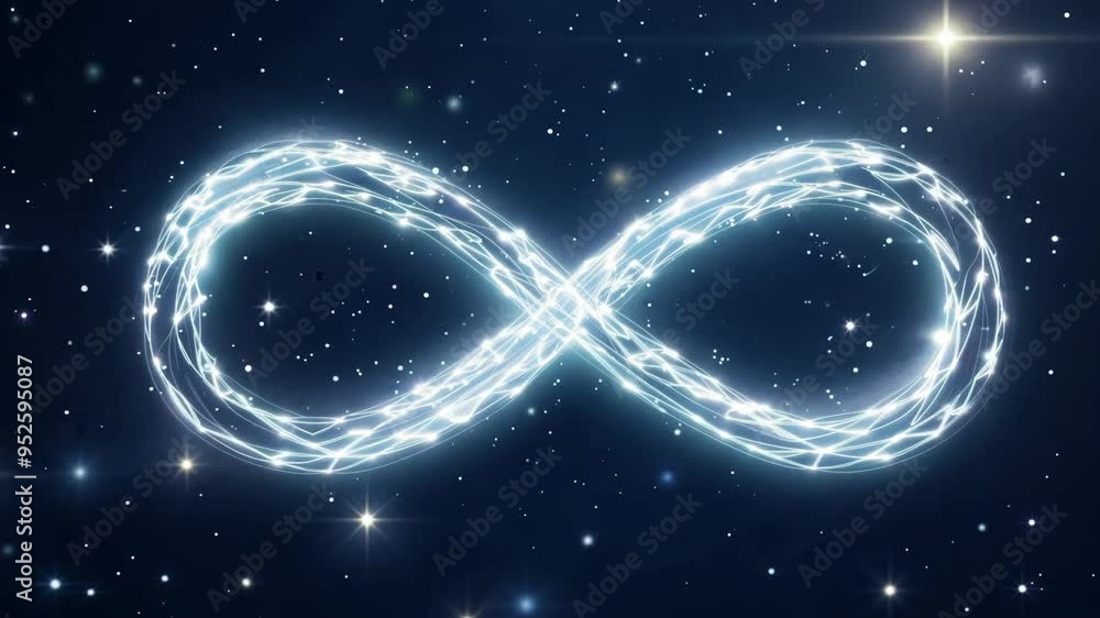 Infinity Symbol Formed by Glowing Particles on Starry Night Background ...