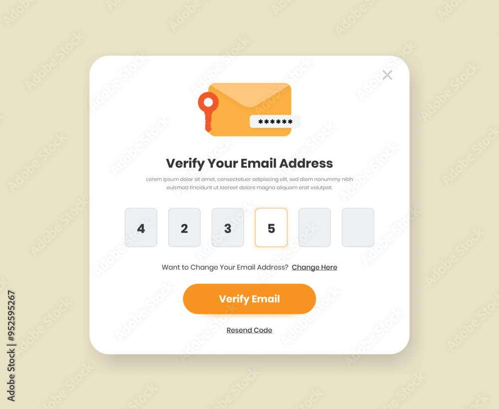 Email OTP verification popup screen with illustration for mobile and ...