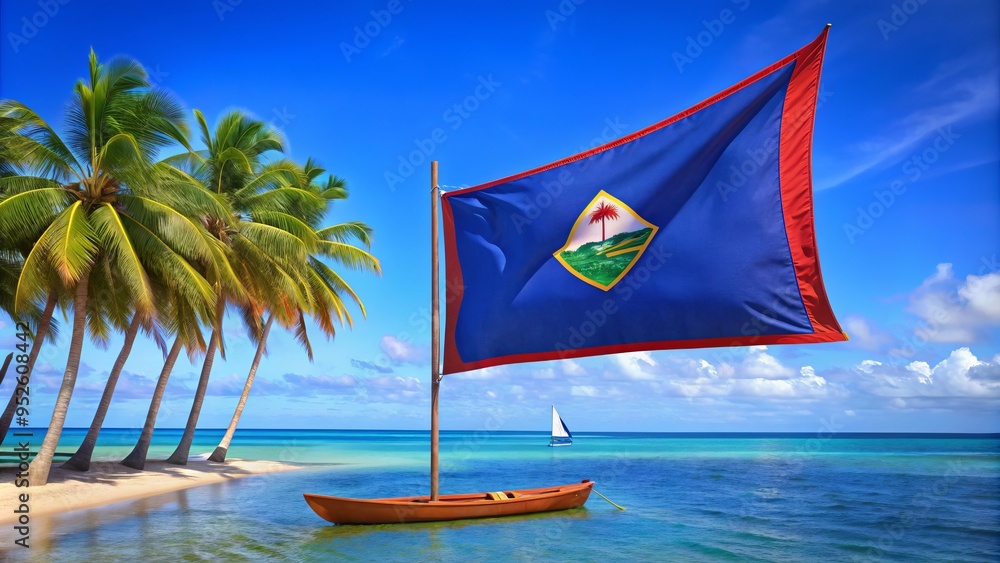 Vibrant Guam territorial flag waving in the wind, featuring a red ...