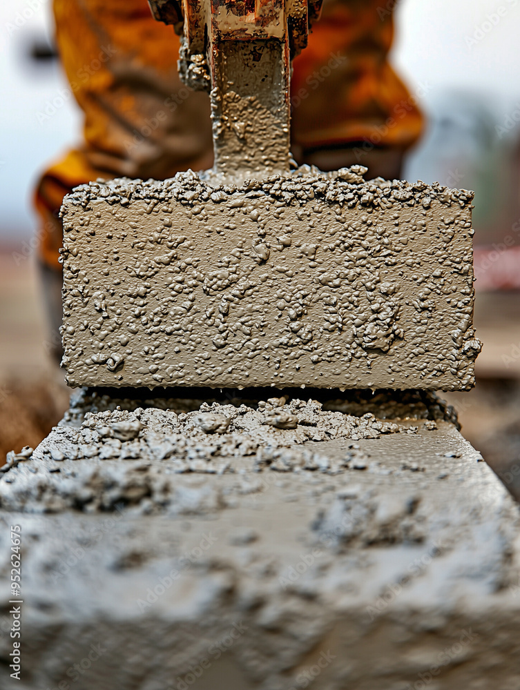 A close-up of a concrete block being lifted by machinery, highlighting ...