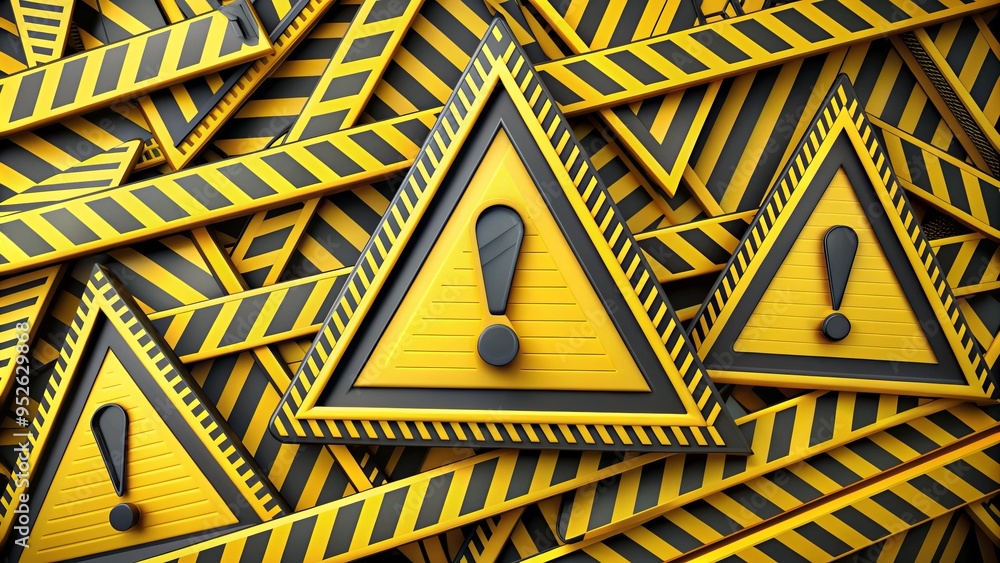 Yellow and black caution lines with iconic warning symbols, including ...