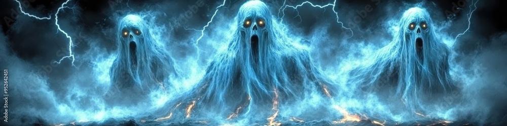 Eerie Spectral Figures Amidst Lightning Storm - Mysterious Ethereal ...
