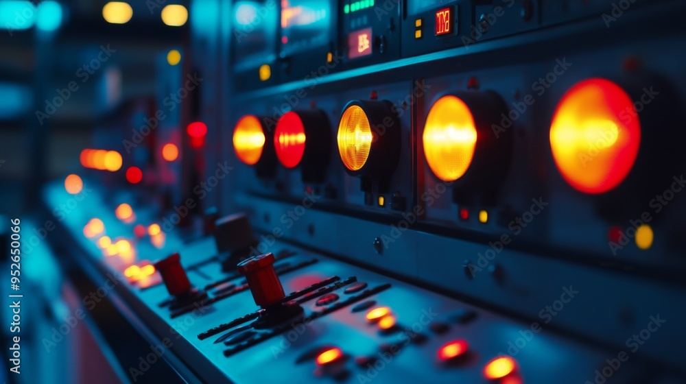 Close-up of a traffic light control panel with multiple signals ...