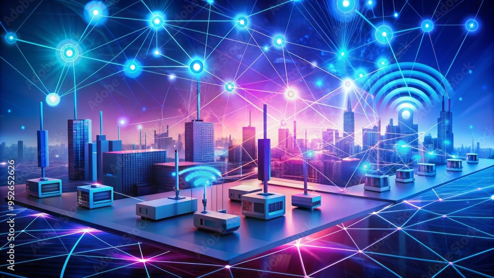 Abstract illustration of cellular network architecture with overlapping ...
