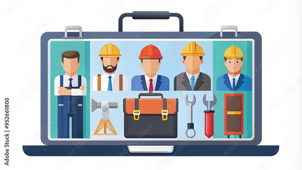 Colorful flat icon set of various professions and work-related symbols ...