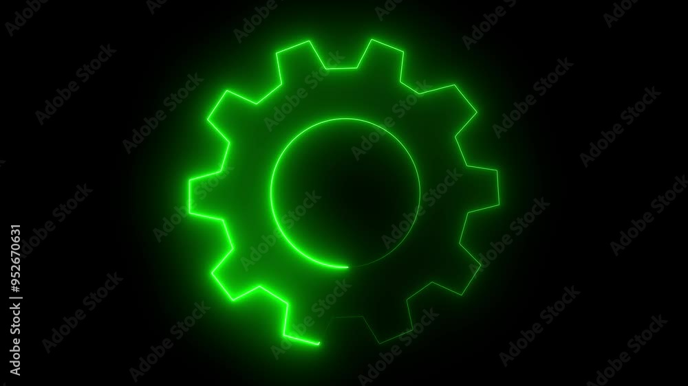 Glowing neon setting icon, green color settings icon, Technology ...