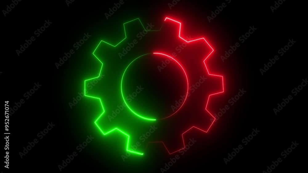 Setting icon neon glowing loop animation isolated on black background ...