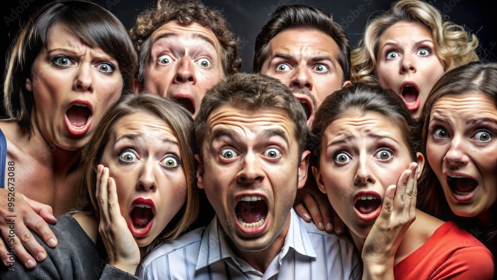 Fearful expressions of shock and terror on the faces of individuals ...