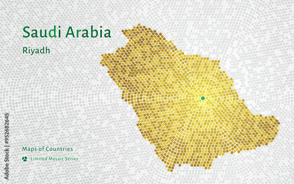 Gold Glossy map of Saudi Arabia: A Mosaic Map with Riyadh at its Center ...