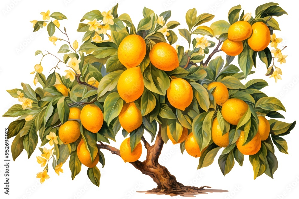 An orange image drawn by watercolor technique on a white background ...