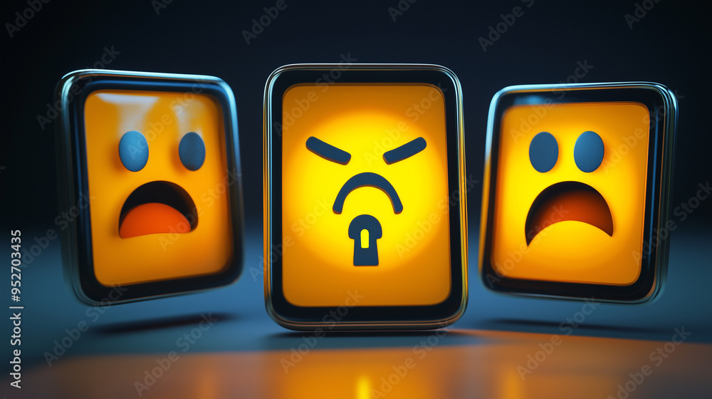 Alert and Secure: Exclamation Marks, Smartphone Lock Symbol, Social ...