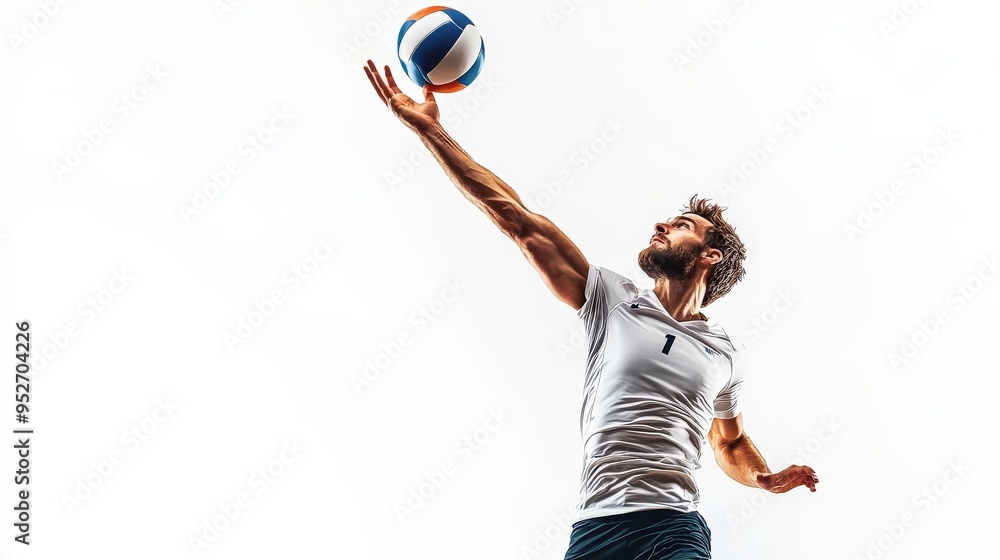 Volleyball Spike: A focused athlete, muscles tensed, leaps high to ...