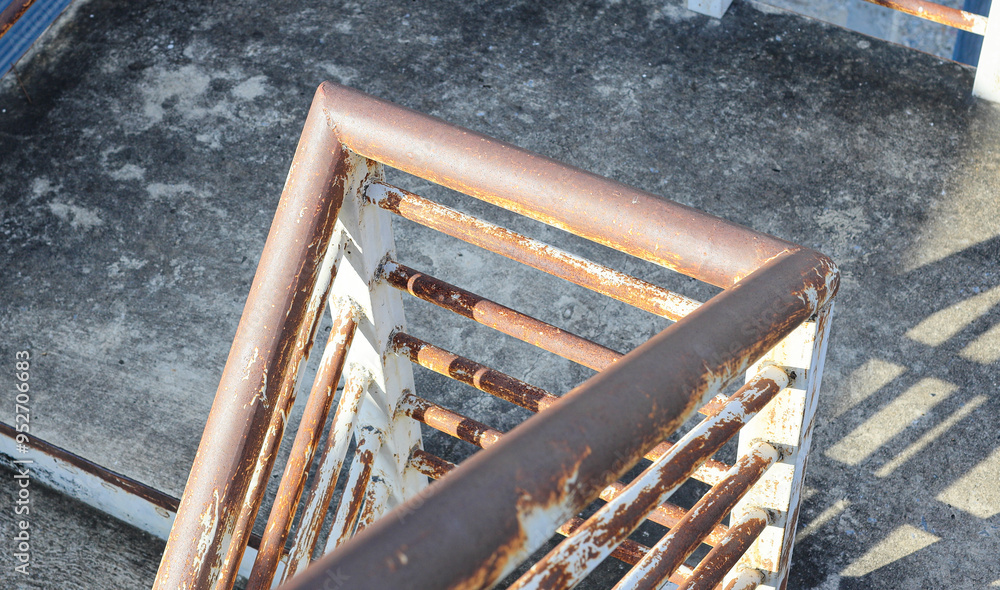 Rust of metals on Iron railing or Handrail. Corrosion of metal. Rust ...