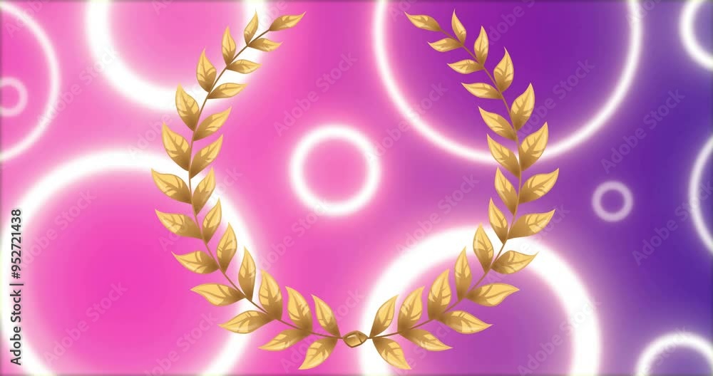 Golden laurel wreath animation over pink and purple background with ...