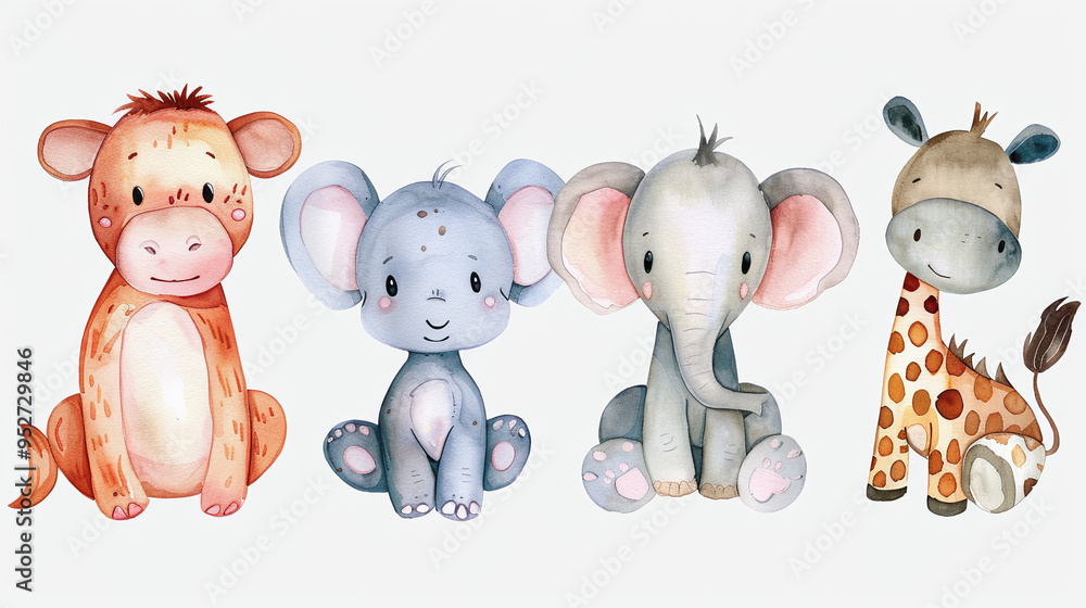 2d cute animals watercolor illustration, painting of tiny little animal ...