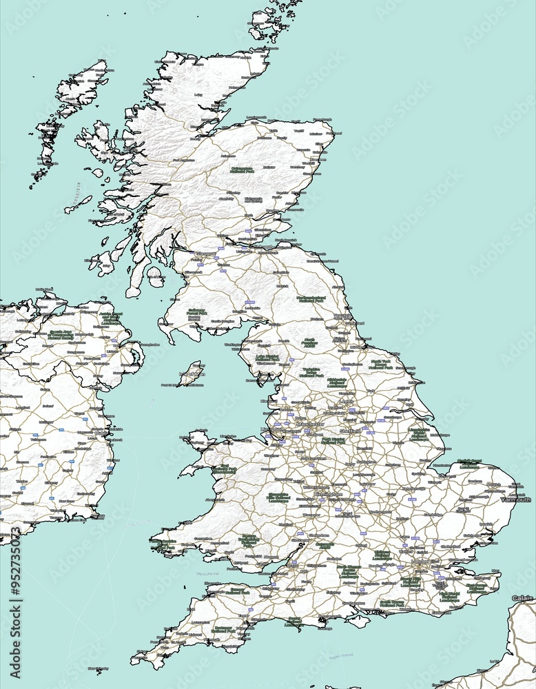 Composite labels map of UK United Kingdom Stock Illustration | Adobe Stock