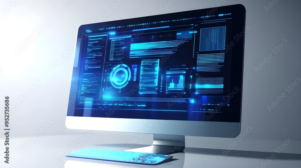 A modern virtual server interface displayed on a sleek computer screen ...