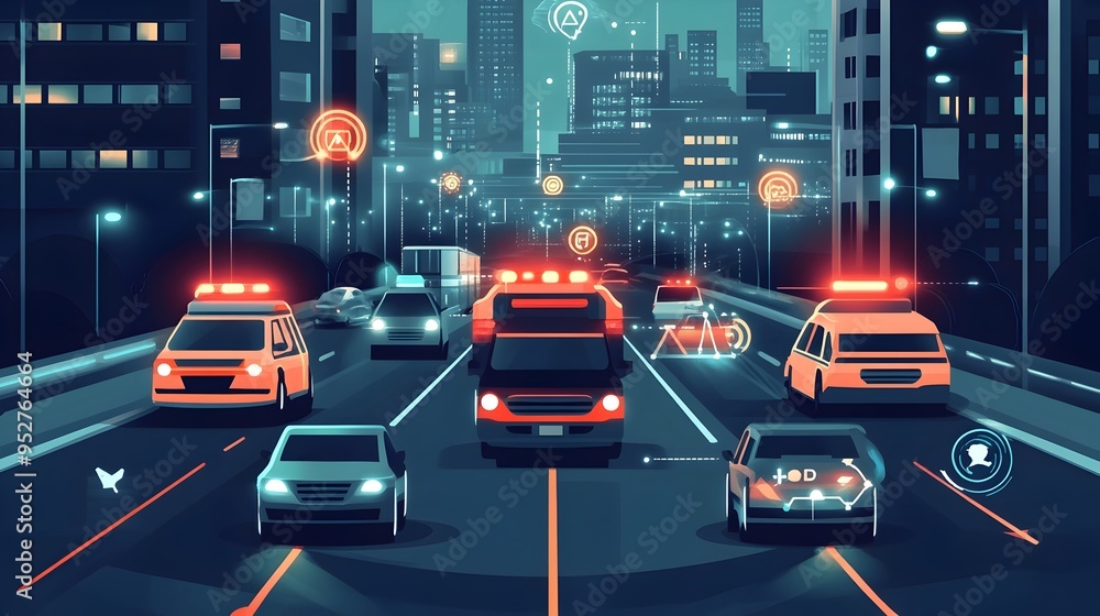 of an IoT powered emergency vehicle system navigating through a smart ...