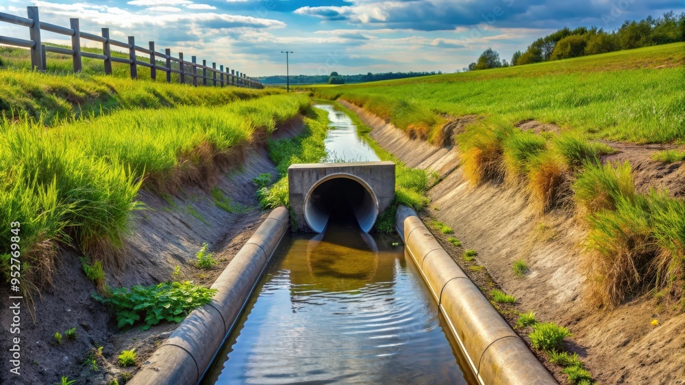 An image showing stormwater and road infrastructure ditch with a pipe ...
